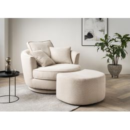 Drehsessel Home Affaire "MAISIE, Love Seat XXL Lese-Sessel, Big-Sessel mit Hocker", beige (hellbeige), B:120cm H:86cm T:173cm, Sessel, Drehsessel, Set in MEGA CORD und Web-Velours, drehbar 360 Grad