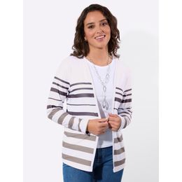 Shirtjacke Casual Looks "Shirtjacke", Damen, Gr. 42, sesam, wei&szlig;, geringelt, 92% Polyester, 8% Elasthan, bedruckt, gemustert, gestreift, mehrfarbig, V-Ausschnitt, Shirts Shirtjacke
