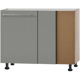 Eckunterschrank Optifit "Bern", grau (basaltgrau, akaziefarben), B:100cm H:87cm T:58,4cm, Schr&auml;nke, Eckunterschrank, 100 cm breit, mit 1 T&uuml;r mit h&ouml;henverstellbaren F&uuml;&szlig;en, mit Metallgriff