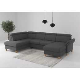 Wohnlandschaft Home Affaire "Glendale, U-Form", dunkelgrau, B:321cm H:84cm T:193cm, 95% Polyester, 5% Polyamid, Sofas, Wohnlandschaft, inkl. Kopfteilverstellung, wahlweise mit Vorziehsitz und Bettkasten