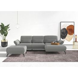 Ecksofa Home Affaire "Coco L-Form", silber, B:284cm H:88cm T:196cm, 100% Polyester, Sofas, Ecksofa, Sitztiefen-, Arm- und Kopfteilverstellung, Cord-Bezug, Fu&szlig;h&ouml;he 15 cm
