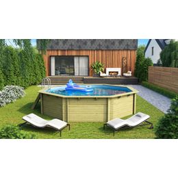 Achteckpool Karibu "PALERMO Set B BxLxH: 547x547x124 cm", braun, B:547cm H:124cm L:547cm &Oslash;:592cm, Schwimmbecken, Achteckpool, 38 mm starke kesseldruckimpr&auml;gnierte Holzbohlen aus Fichtenholz
