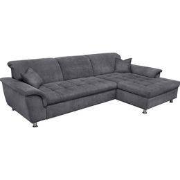 Ecksofa DOMO collection "Franzi bequem, B/T: 278/162 cm, L-Form, belastbar bis 140kg/ Sitz", grau (dunkelgrau), Sofas, B/H/T: 278cm x 80cm x 162cm, Chenille, Recamiere rechts, ohne Kopfteilverstellung, Flachgewebe (100% Polyester);Chenille (100% Polyester), Ecksofa, Chenille, dunkelgrau, B:278cm H:80cm T:162cm