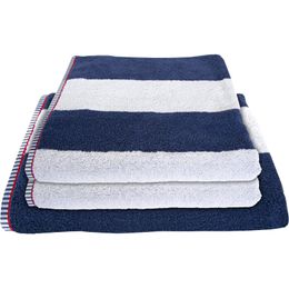 Handtuch Set Dyckhoff "Maritim, Block Stripe", blau (navy), 3 Stk., Frottier, Frottier, Obermaterial: 100% Baumwolle, Handtuch-Sets, Handtuch Set, 2 Handt&uuml;cher (50x100cm), 1 Duschtuch (70x140cm)