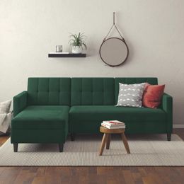 Ecksofa DOREL HOME "Hartford II", gr&uuml;n (dunkelgr&uuml;n), B:213cm H:83cm T:154cm, Veloursstoff 100% Polyester, Sofas, Ecksofa, mit Bettfunktion und Stauraum, Recamiere beidseitig montierbar