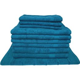Handtuch Set Dyckhoff "Planet", blau (petrol), 10 Stk., Frottier, Frottier, Obermaterial: 100% Baumwolle, Handtuch-Sets, Handtuch Set, Umfangreiches Badezimmer Komplett-Set inklusive Badvorleger