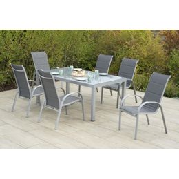 Garten-Essgruppe Merxx "Amalfi", silber (silber, grau), Polyester, Aluminium, Polyester, Sitzm&ouml;bel-Sets, Garten-Essgruppe