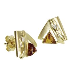 Paar Ohrstecker OSTSEE-SCHMUCK "- Benita - Gold 333/000 - Bernstein/Zirk." Gr. 12, gold (gold 333, goldfarben, gelb), Ohrringe, Damen, Gelbgold 333, Paar Ohrstecker