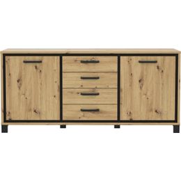 Sideboard FORTE "Trondheim", schwarz (artisan eiche, schwarz eiche), B:178,4cm H:81,3cm T:41,5cm, Dekorfolie, FSC-zertifizierter Holzwerkstoff, Metall, Sideboards, Sideboard, Breite 178 cm