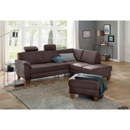 Ecksofa Home Affaire "Alta L-Form", braun (dunkelbraun), B:250cm H:89cm T:201cm, Struktur ( 100% Polyester);Struktur fein ( 100% Polyester);Luxus-Microfaser ALTARA NUBUCK (100% Polyester), Sofas, Ecksofa, mit Federkern und Kontrastnaht, F&uuml;&szlig;e Buche eichefarben