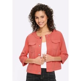 Shirtjacke Heine "Shirtjacke", Damen, Gr. 44, grapefruit, 55% Viskose, 40% Polyester, 5% Elasthan, unifarben, Rundhals, Shirts Shirtjacke