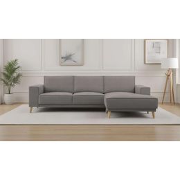 Ecksofa OTTO HOME "Oland Skandi, weicher Chenille-Stoff", grau, B:280cm H:85cm T:152cm, 100% Polyester, Sofas, Ecksofa, L-Form, 280 cm, Wellenunterfederung, Skandi-Design, Massivholzf&uuml;&szlig;e