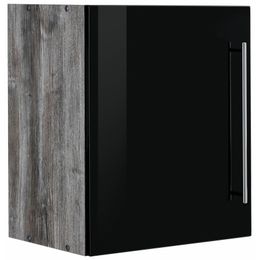 H&auml;ngeschrank KOCHSTATION "KS-Samos", schwarz (schwarz hochglanz, eiche vintage), B:50cm H:57cm T:34cm, Schr&auml;nke, H&auml;ngeschrank, 50 cm breit