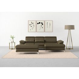 Sit & More Ecksofa SIT & MORE "Cabrio L-Form, B: 295 cm, mit Sitztiefen-, Arm- & Kopfteilverstellung", gr&uuml;n (olive), B:295cm H:87cm T:180cm, Sofas, Ecksofa, 2 Nierenkissen, Federkern, optional Bettfunktion und Stauraum