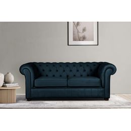3-Sitzer Home Affaire "CHARENTE, optionale Schlafsofa, Chesterfield-Sofa, Bettfunktion", blau (dunkelblau), B:198cm H:74cm T:89cm, 100% Polyester, Sofas, 3-Sitzer, mit edler Knopfheftung und typischen Armlehnen, B/T/H 198/89/74 cm