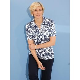 Kurzarmshirt Classic Basics "Shirt", Damen, Gr. 42, blau (taubenblau, wei&szlig;, bedruckt), 95% Viskose, 5% Elasthan, gemustert, Shirts Kurzarmshirt