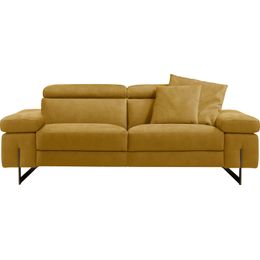 2,5-Sitzer Egoitaliano "Candice, elegant und edel, hochwertiges Designsofa, bequem", gelb, B:222cm H:100cm T:108cm, Luxus-Micofaser Lederoptik (100% Polyester) ist ein neues technisches Gewebe mit einem visuellen und taktilen Aspekt, der dem Nubuk sehr nahe kommt, mit innovativen Eigenschaften. Seine au&szlig;erordentliche Weichheit kommt von einem exklusiven Produktionsprozess, der Unreinheiten und Unr