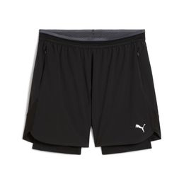 Trainingsshorts Puma "M TRAINING TECH 2IN1 SHORT", Herren, Gr. XL, N-Gr, schwarz (Puma schwarz), Obermaterial: 87% Polyester, 13% Elasthan, slim fit normal, Hosen Trainingsshorts, mit integriertem 2-in-1 Design, mit Nahttasche, mit Kordelzugbund