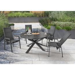 Garten-Essgruppe Destiny "COSTA ARONA", grau (anthrazit), Synchron-Auszug, Sitzm&ouml;bel-Sets, Garten-Essgruppe, 4 Hochlehner Textilene, 1 Ausziehtisch 145/199x145 cm