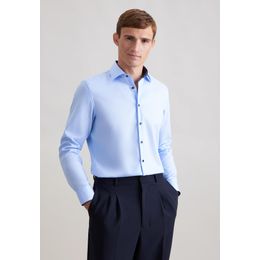 Businesshemd Seidensticker "Schwarze Rose", Herren, Gr. XL (44), normale &Auml;rmell&auml;ngen, blau, 100% Baumwolle, unifarben, slim fit, 2-Knopf-Manschette, Hemden Businesshemd, Slim 1/1 Kentkragen Uni