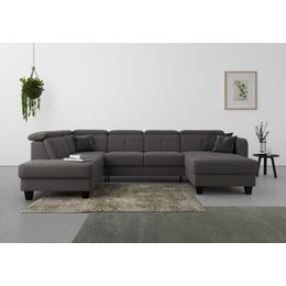 Sit & More Wohnlandschaft SIT & MORE "Belluci U-Form", grau (fango), B:321cm H:85cm T:195cm, Sofas, Wohnlandschaft, Kopfteilverstellung und Federkern, wahlweise mit Bettfunktion