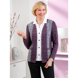2-in-1-Langarmshirt CLASSIC "Shirt", Damen, Gr. 46, lila (aubergine, meliert), 80% Polyester, 20% Viskose, gemustert, mehrfarbig, V-Ausschnitt, Shirts 2-in-1-Langarmshirt