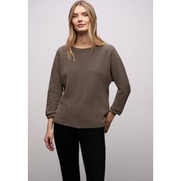 Strickpullover Street One, Damen, Gr. 34, schwarzest braun, Strick, Obermaterial: 52% Polyester, 32% Baumwolle, 13% Viskose, 3% Elasthan, gemustert, l&auml;ssig geschnitten h&uuml;ftbedeckend, U-Boot-Ausschnitt, B&uuml;ndchen, Pullover Strickpullover, 3/4-Arm mit Two-Tone-Effekt und feinem Strukturmuster
