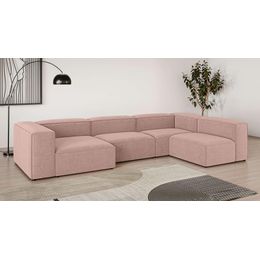 Wohnlandschaft OTTO HOME "HAILY U-Form mit Ottomane links/rechts, Ma&szlig;e B/T/H: 360/200/72 cm", rot (coral), B:360cm H:72cm T:200cm, 100% Polyester, Sofas, Wohnlandschaft, als Modul oder separat verwendbar, f&uuml;r individuelle Zusammenstellung
