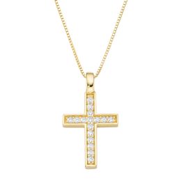 Kette mit Anh&auml;nger Firetti "Schmuck Geschenk Silber 925 Halsschmuck Halskette Venezianer Kreuz", gold (gelbgoldfarben, kristallwei&szlig;), Halsketten, Damen, Silber 925 (Sterlingsilber), L: 45 B: 0,65mm, Kette mit Anh&auml;nger, mit Zirkonia (synth.), B:0,65mm
