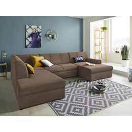 Wohnlandschaft DOMO collection "Topper, elegant und zeitlos, komfortabel, U-Form", braun, B:320cm H:78cm T:213cm, Sofas, Wohnlandschaft, wahlweise mit Bettfunktion