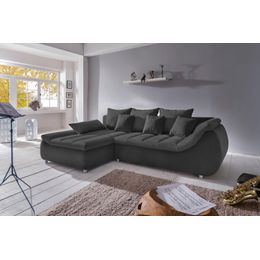 Ecksofa Home Affaire "Imola, bequem, aktuelle Steppung im Sitz, L-Form, Breite 270cm", schwarz, B:270cm H:90cm T:170cm, Microfaser PRIMABELLE (100% Polyester) / Struktur (82% Polyester, 9% Viscose, 7% Baumwolle, 2% Nylon);Kunstleder SOFTLUX / Struktur (82% Polyester, 9% Viscose, 7% Baumwolle, 2% Nylon), Sofas, Ecksofa, wahlweise mit Bettfunktion