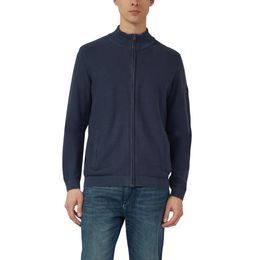 Strickjacke s.Oliver, Herren, Gr. L, blau, Strick, Obermaterial: 100% Baumwolle, unifarben, regular fit normal, hoch geschlossener Ausschnitt, Rippb&uuml;ndchen, Strickjacken Strickjacke, mit Stehkragen, Regular Fit