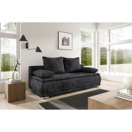 Schlafsofa WERK2 "Biggi komfortabel & elegant, Schlaffunktion, Bettkasten, Breite 206 cm", grau (anthrazit), B:206cm H:88cm T:91cm, 100% Polyester, Sofas, Schlafsofa, inkl. losen Kissen, Boucl&eacute; APHRODITE, Anthrazit