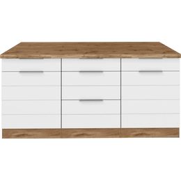 Unterschrank KOCHSTATION "KS-Luhe", wei&szlig; (wei&szlig; matt, wotaneiche), B:180cm H:86cm T:60cm, MDF, Schr&auml;nke, Unterschrank, 180 cm breit, f&uuml;r viel Stauraum, MDF-Fronten mit waagerechter Lisene