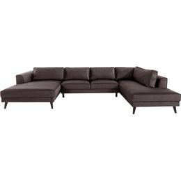 Wohnlandschaft Home Affaire "Lumber Jack, viel Platz, bequem, Breite 354cm, hoher Fu&szlig;, U-Form", grau (taupe), B:354cm H:85cm T:201cm, Sofas, Wohnlandschaft, in moderner Optik