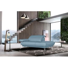 Ottomane Egoitaliano "Anais, erstklassiges Designsofa, Breite 179 cm, Fu&szlig;farbe chrom", blau (himmelblau), Sofas, B/H/T: 179cm x 74cm x 106cm, Leder CAREZZA, Ottomane rechts, Armlehne links, LEDER -Artikel BULL &ndash; Kat. B: Der Artikel BULL ist ein geschliffenes, pigmentiertes und behandeltes Rindsleder mit einer Dicke von 1, 3-1, 5 mm. Dieses Leder zeigt eine ziemlich weiche Hand mit einem halb undur