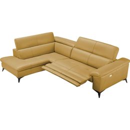 Ecksofa Egoitaliano "Martine, Multifunktionssofa mit Komfortfunktionen, edel und bequem", gelb, B:272cm H:96cm T:203cm, Leder &raquo;BULL&laquo; (echtes Rindsleder). Geschliffenes, pigmentiertes und behandeltes Rindsleder mit einer Dicke von 1, 3-1, 5 mm. Dieses Leder zeigt eine ziemlich weiche Hand mit einem halb undurchsichtigen Aussehen. Es handelt sich um ein gesch&uuml;tztes Leder. Eine leichte Deckschicht sc