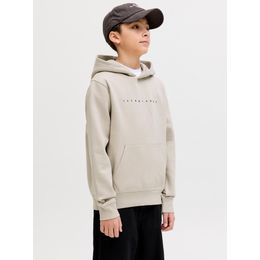 Jack & Jones Kapuzensweatshirt JACK & JONES JUNIOR "JJESTAR JJ SWEAT HOOD NOOS JNR", Jungen, Gr. 128, moonbeam, angeraute Sweatware, Obermaterial: 70% Baumwolle, 30% Polyester, bedruckt, relaxed fit normal, Rundhals, Rippb&uuml;ndchen, Sweatshirts Kapuzensweatshirt, Baumwollmischung, relaxed fit
