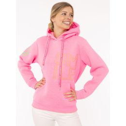 Hoodie Zwillingsherz "Alissa 2.0", Damen, Gr. XL, pink (neonpink), Sweatware, Obermaterial: 50% Baumwolle, 50% Polyester, bedruckt, unifarben, h&uuml;ftbedeckend, ohne Ausschnitt, Rippb&uuml;ndchen, Sweatshirts Hoodie, mit SMILE Stickerei vorne und hinten