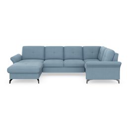 Wohnlandschaft Home Affaire "Calando U-Form", blau (hellblau), B:326cm H:91cm T:188cm, 98% Polyester 2% Polyamid, Sofas, Wohnlandschaft, wahlweise mit Bettfunktion, Bettkasten und Armteilfunktion