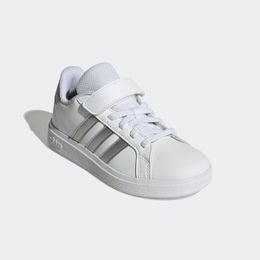 Sneaker adidas Sportswear "GRAND COURT 2.0 KIDS", M&auml;dchen, Gr. 33, wei&szlig; (cloud wei&szlig;, matte silber, cloud wei&szlig;), Synthetik, Textil, Schuhe Sneaker, mit Klettverschluss, f&uuml;r Kinder