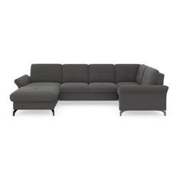 Wohnlandschaft Home Affaire "Calando U-Form", grau, B:326cm H:91cm T:188cm, 90% Polyester 10% Polyamid, Sofas, Wohnlandschaft, wahlweise mit Bettfunktion, Bettkasten und Armteilfunktion