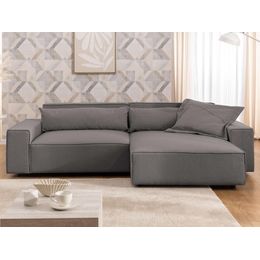 Ecksofa OTTO HOME "KINLEE Design-Sofa mit Recamiere rechts/links, Ma&szlig;e B/T/H 251/144/70cm", dunkelgrau, B:251cm H:70cm T:144,5cm, 100% Polyester, Sofas, Ecksofa, L-Form mit Wellenunterfederung, ohne Bettfunktion, modern und beguem
