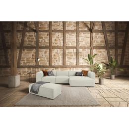 Ecksofa W.Schillig "around-the-block", wei&szlig; (ivory o10), B:341cm H:66cm T:164cm, ROHLEDER Jacquard-Flachgewebe Q2 O10 (60% Polyacryl, 40% Polyester), Sofas, Ecksofa, mit eleganter Biese, mit Federkern, Breite 341 cm