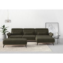 Ecksofa Home Affaire "Fjord L-Form", gr&uuml;n (khaki), B:324cm H:93cm T:184cm, 100% Polyester, Sofas, Ecksofa, massiv, wahlweise mit Armlehnfunktion, Kopf- Sitztiefenverstellung