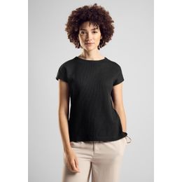 Shirttop Street One, Damen, Gr. 40, schwarz, Jersey, Obermaterial: 50% Baumwolle, 50% Polyester, unifarben, regular fit taillenbedeckt, Rundhals, Tops Shirttop, in Strick-Optik