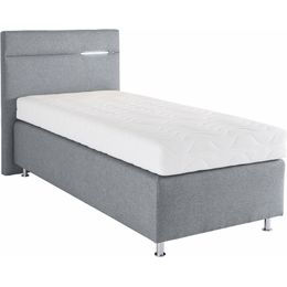 Boxspringbett, grau (strukturstoff grau), mit LED-Beleuchtung, Liegefl&auml;che B/L: 90cm x 200cm, H3, Bonnell-Federkernmatratze, Bezug Unterbox und Kopfteil: Strukturstoff (77% Polyester und 23% Viskose);Bezug Obermatratze 100% Polyester, waschbar bis 60C, Westfalia Schlafkomfort, Komplettbetten, Boxspringbett, wahlweise mit LED-Beleuchtung