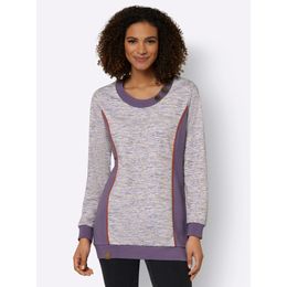 Sweatshirt Casual Looks, Damen, Gr. 44, lila (feige, wei&szlig;, meliert), 100% Baumwolle, Einsatz:35% Baumwolle, 65% Polyester, bedruckt, gemustert, mehrfarbig, meliert, unifarben, Rundhals, Sweatshirts Sweatshirt