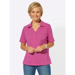 Poloshirt Classic Basics "Shirt", Damen, Gr. 44, pink (fuchsia), 60% Baumwolle, 40% Polyester, unifarben, V-Ausschnitt, Shirts Poloshirt