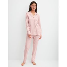Schlafanzug Calida "Night Lovers", Damen, Gr. XS (36/38), peach rose, Interlock, Obermaterial: 100% Baumwolle, bequem lang, V-Ausschnitt, Homewear-Sets Schlafanzug, Knopfleiste, Pure Cotton, Interlock-Qualit&auml;t, Langarm